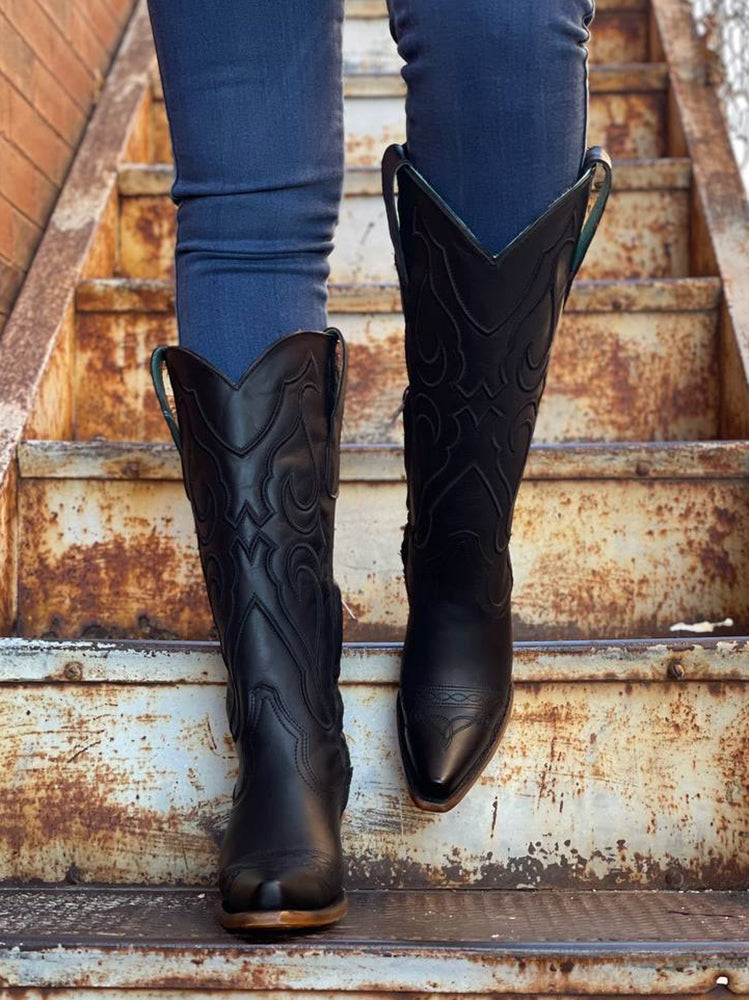 Corral Black Tall Top Boots with Matching Stitch Pattern and Inlay ...